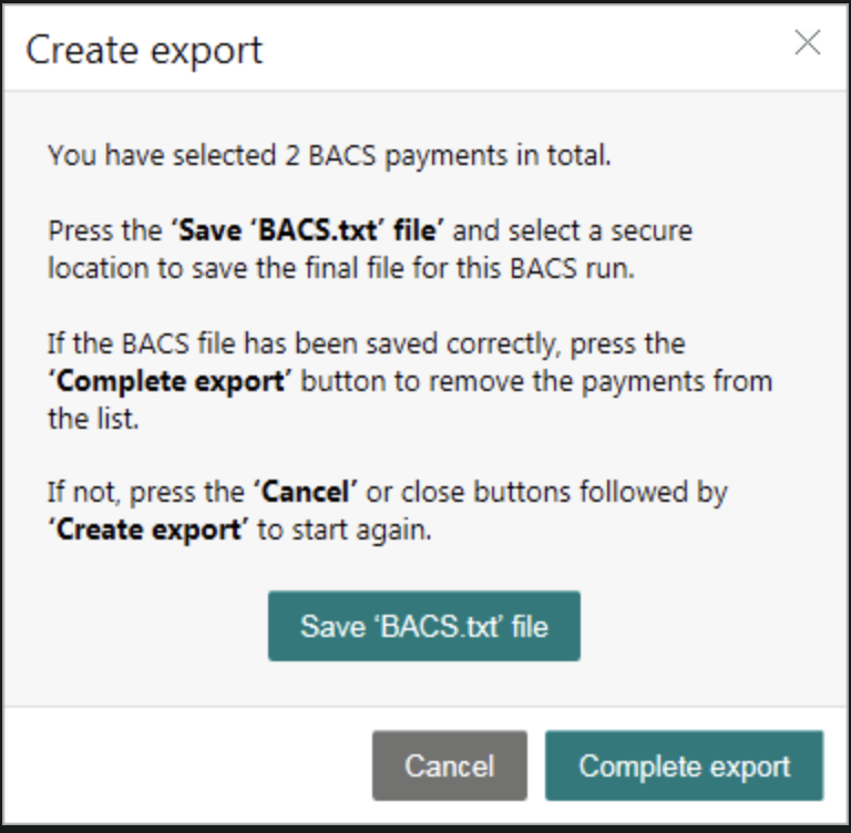 Create BACS export file – Arbor Finance