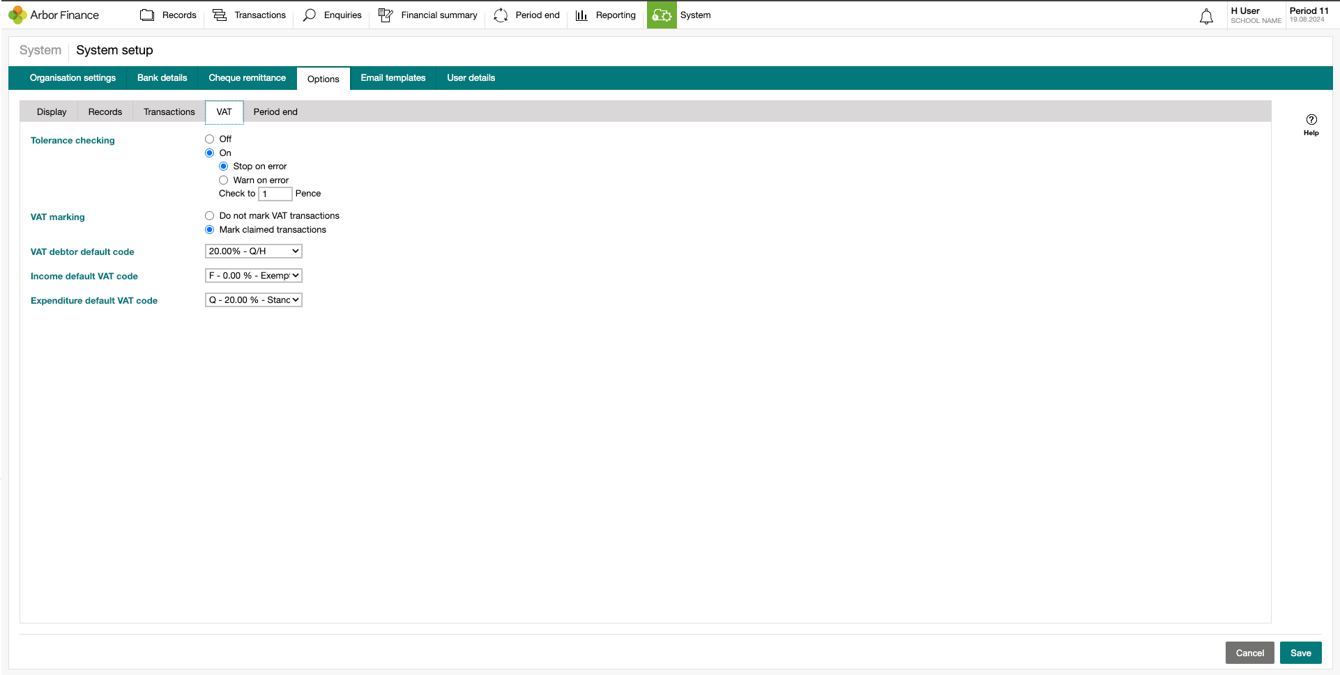 System setup: Options – Arbor Finance