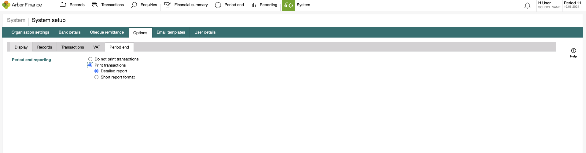 System setup: Options – Arbor Finance