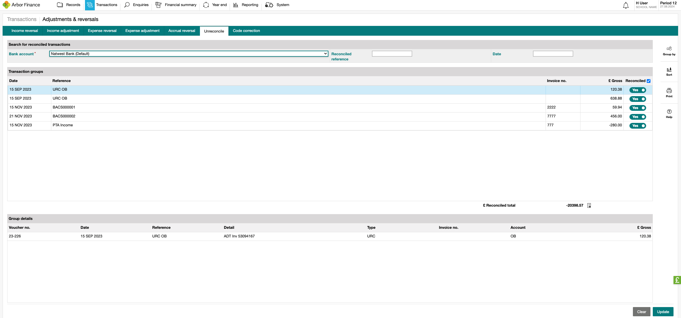 Unreconcile – Arbor Finance