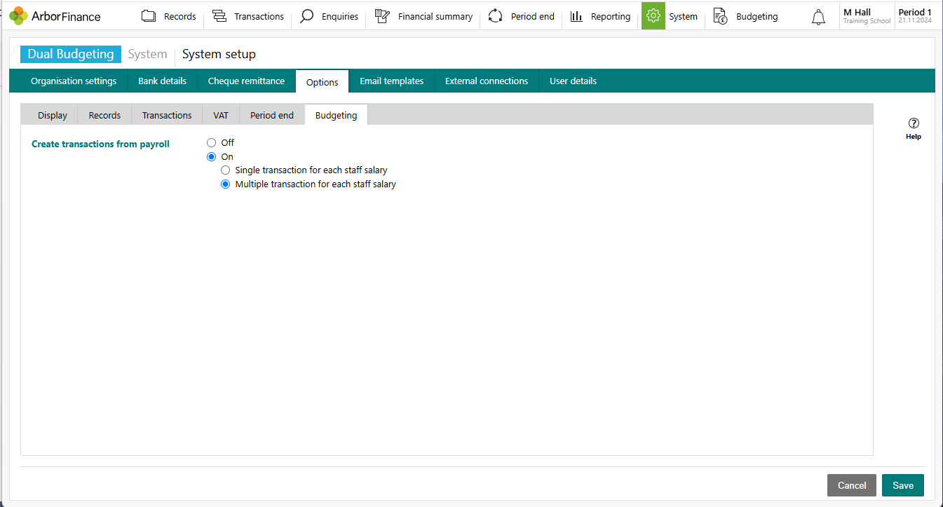 System setup: Options – Arbor Finance