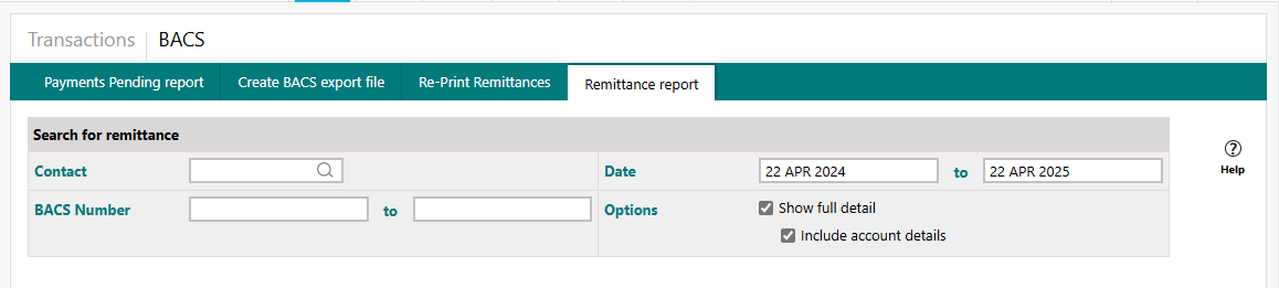 To generate a BACS Remittance report – Arbor Finance